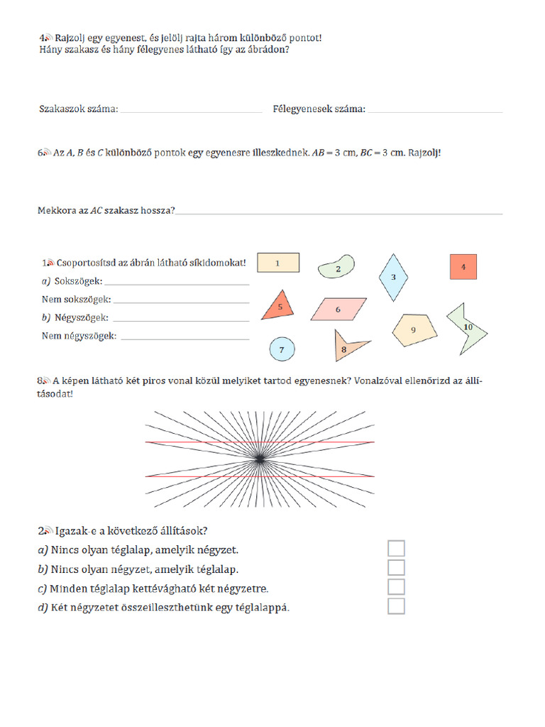 Témazáró - Geometriai Alapismeretek - 5.osztály - Javító Dolgozat | PDF