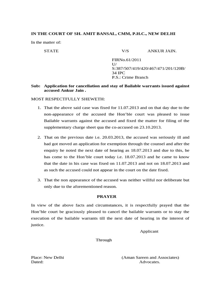 Application For Cancellation of BW Ankur Jain | PDF