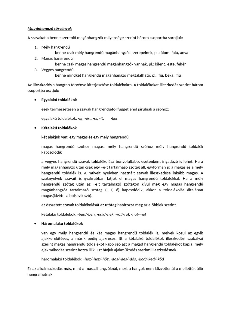 Magánhangzó Törvények | PDF