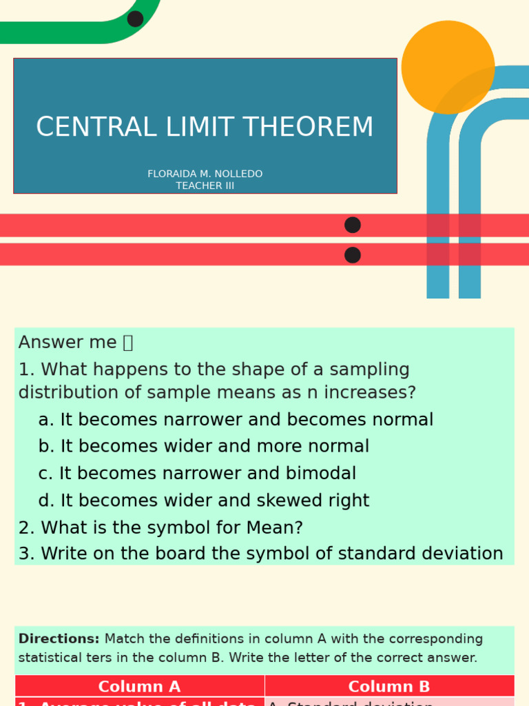 Central Limit Theorem | PDF | Mean | Standard Deviation