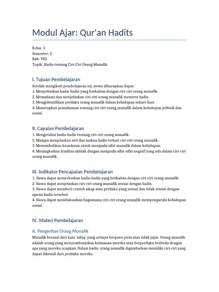 Modul Ajar Quran HaditsKelas5 | PDF