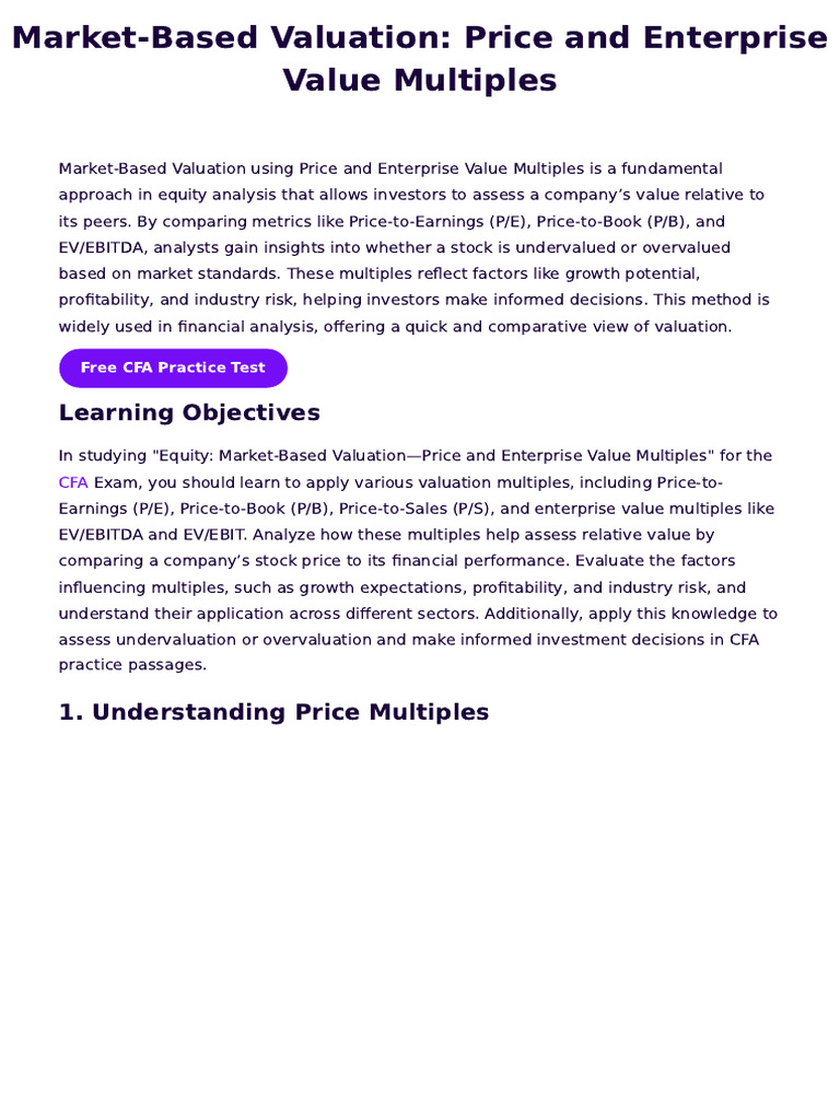 Market-Based Valuation - Price and Enterprise Value Multiples | PDF ...