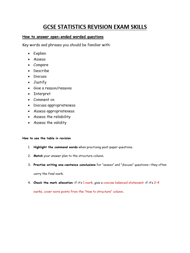 Gcse Statistics Revision Exam Skills | PDF | Sampling (Statistics ...