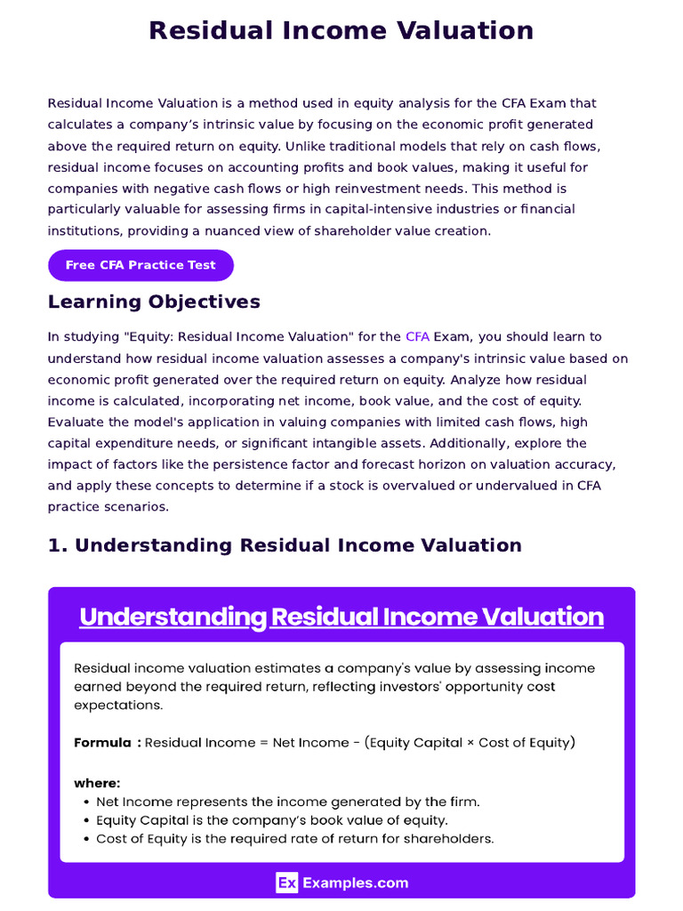 Residual Income Valuation | PDF | Valuation (Finance) | Discounted Cash ...