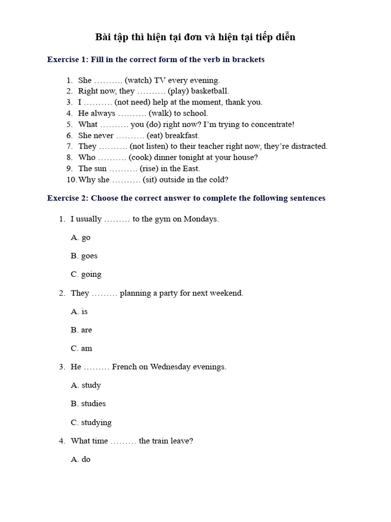 bài tập thì HTĐ & HTTD | PDF