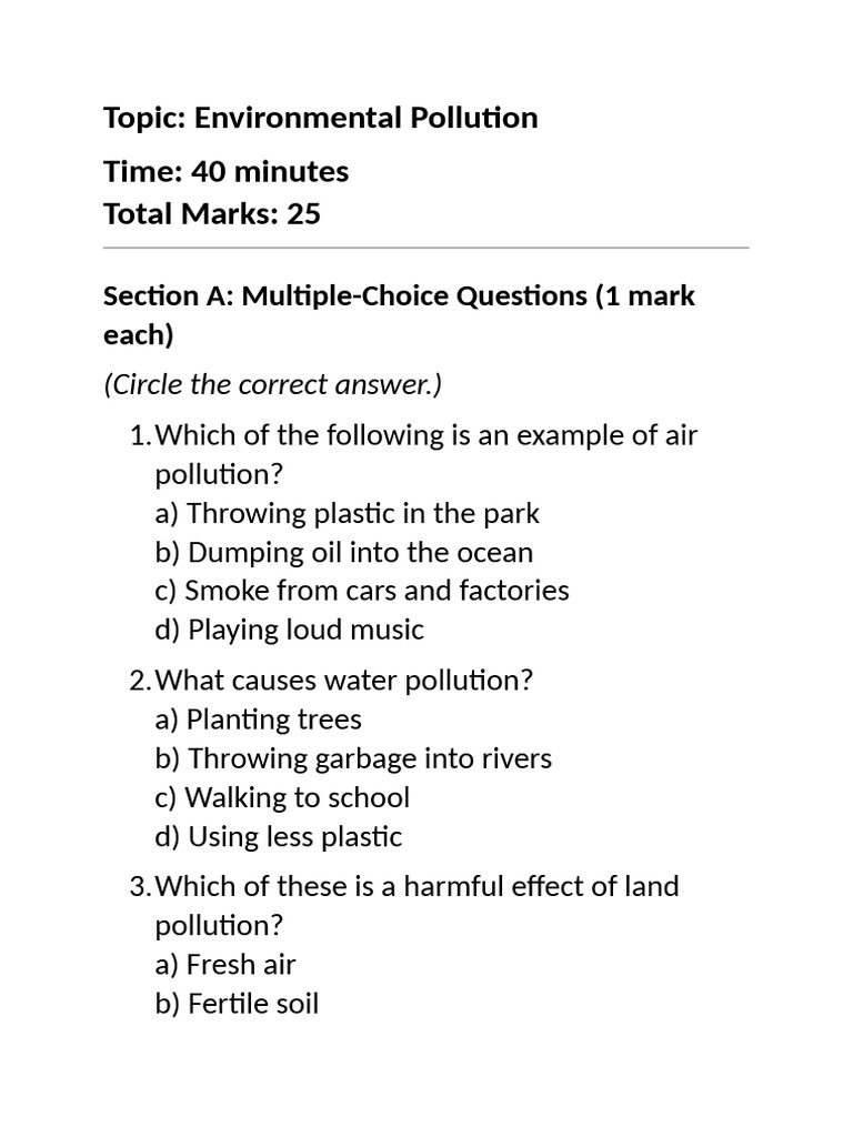 Understanding Environmental Pollution Quiz | PDF | Pollution | Waste