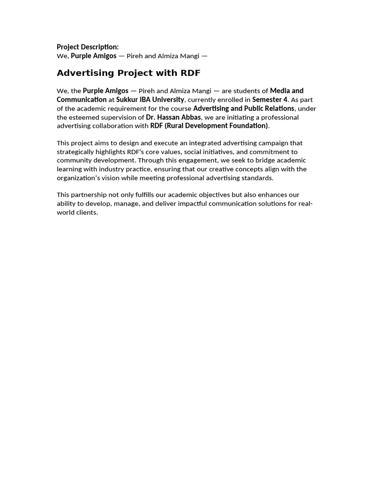 Advertising Campaign for RDF by Students | PDF