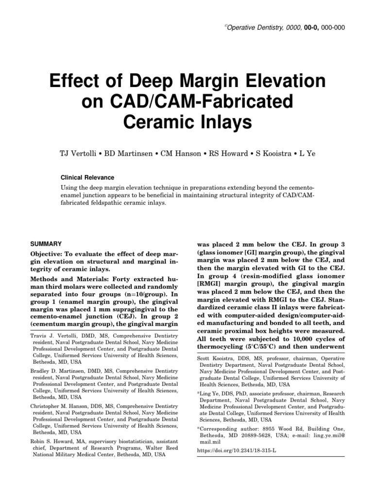 Effect of Deep Margin Elevation On CAD/CAM-Fabricated Ceramic Inlays | PDF | Tooth Enamel ...