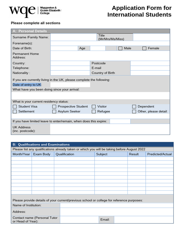 International Application Form | PDF | Human Migration | Immigration