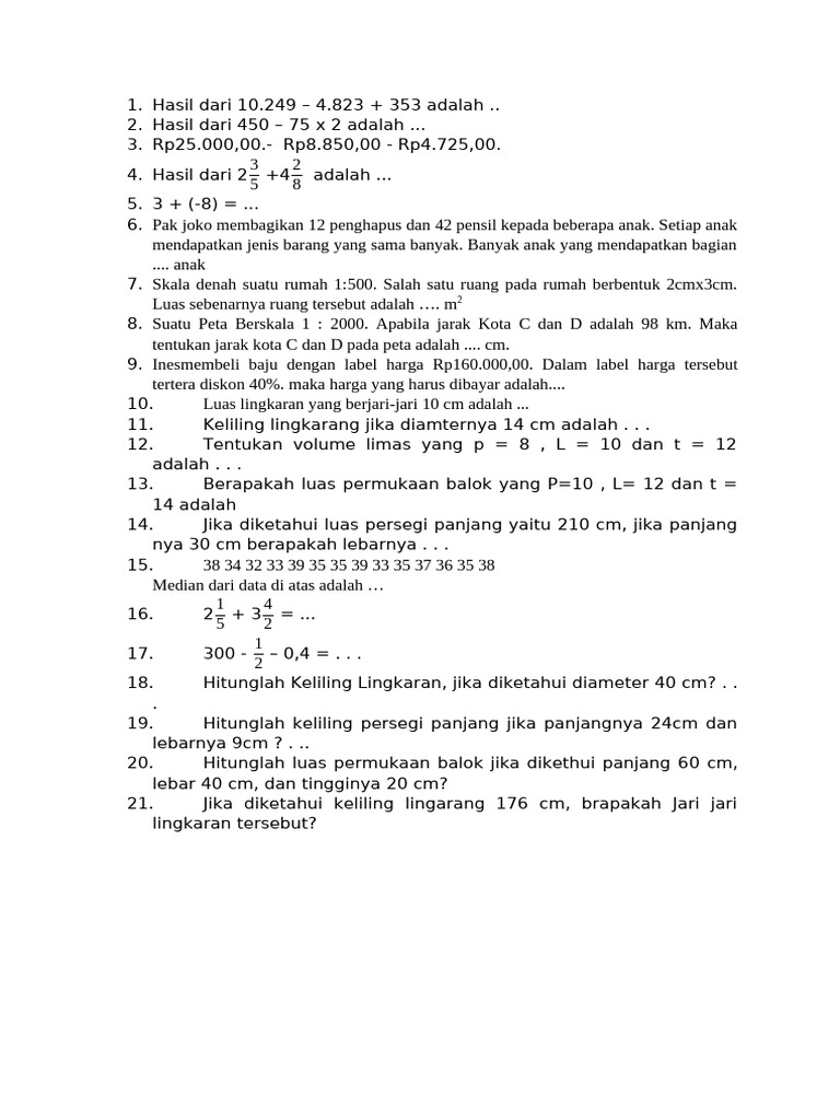 LAT SOAL MM TRY OUT | PDF