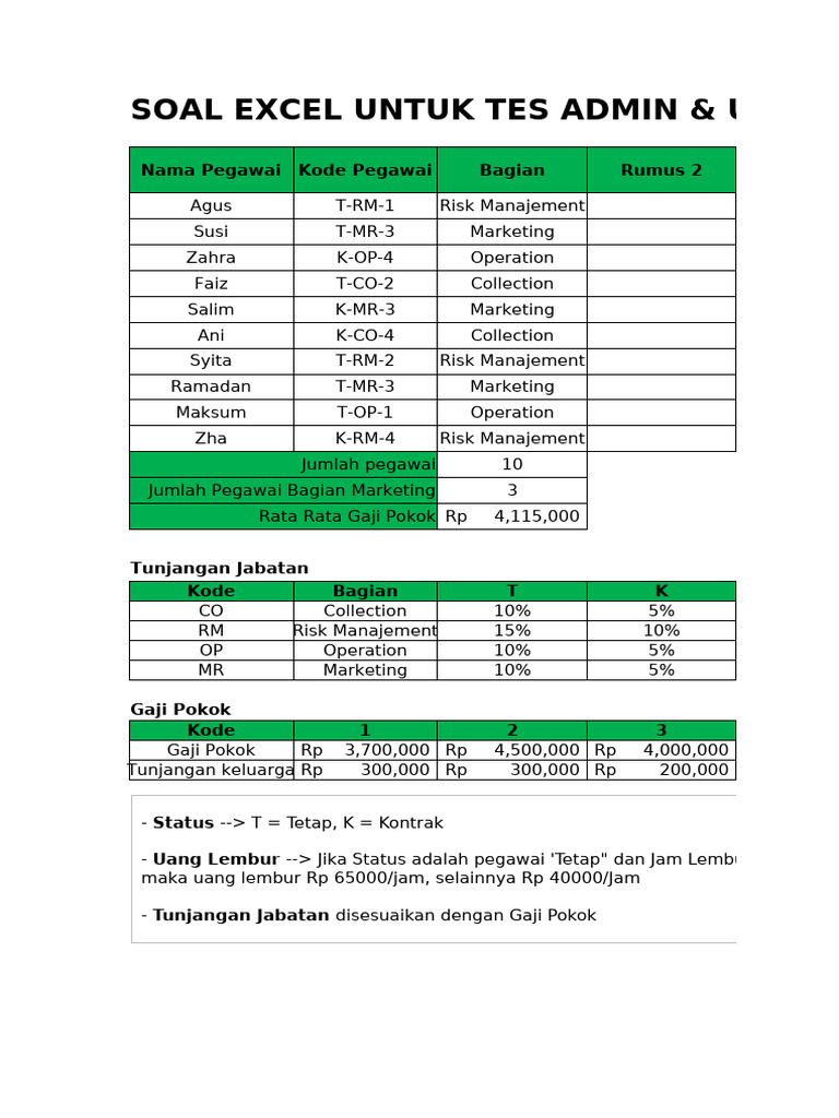 Soal Tes Excel Untuk Tes Admin Dan Uji Kompetensi #16 | PDF