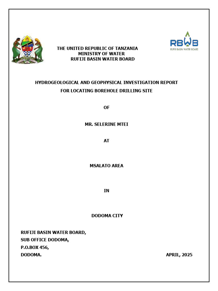 Borehole Site Investigation for Mtei | PDF | Hydrogeology | Groundwater