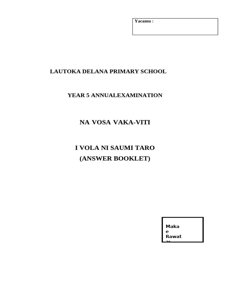 Itaukei Year 5 Answer Paper | PDF