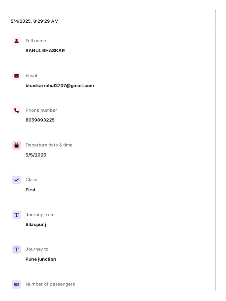 Free Online Railway Ticket Booking Form Template - Forms - App | PDF