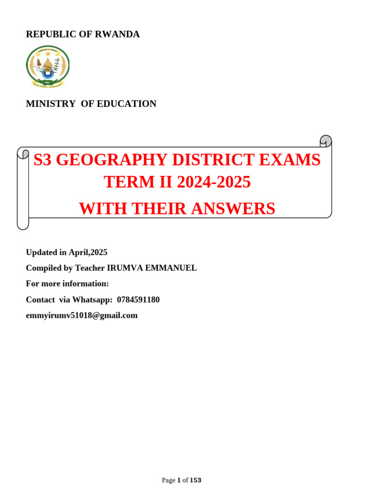 Pre-f s3 Geo Dist Exam Compiled by Irumva Emmanuel | PDF | Humidity | Soil