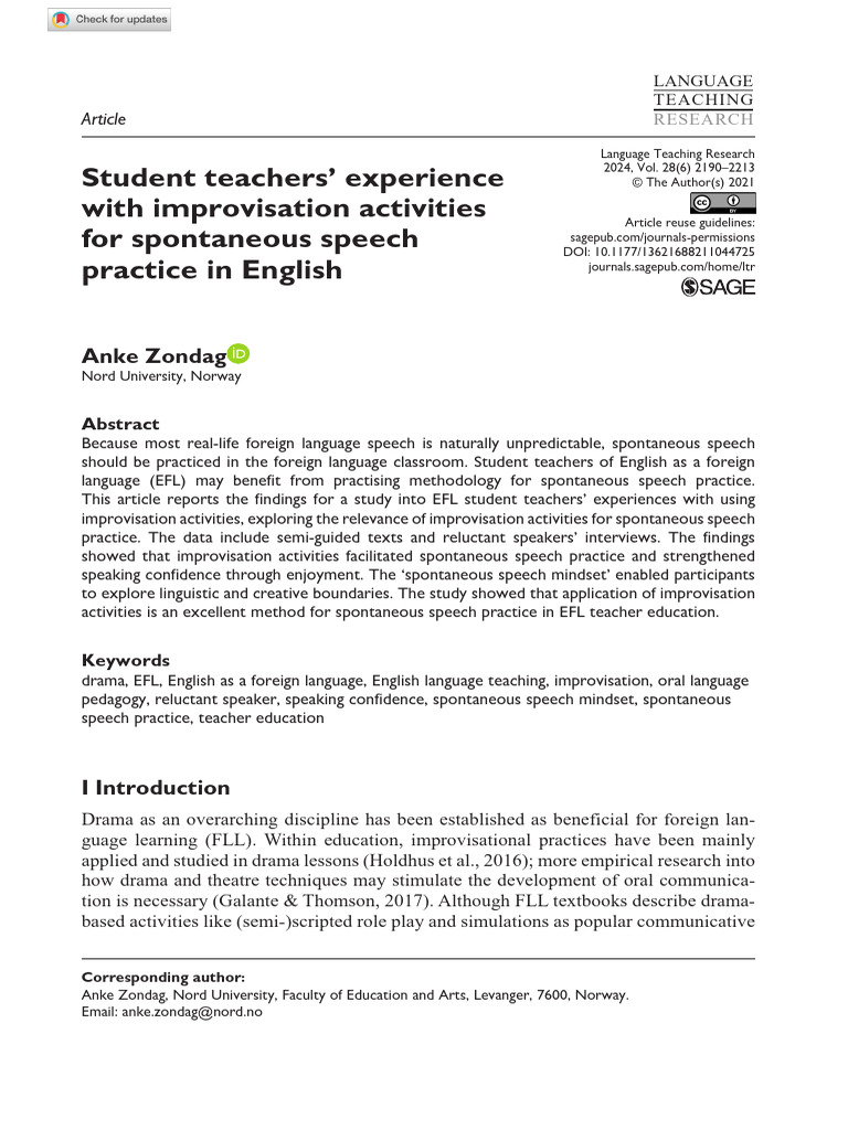 Zondag 2021 Student Teachers Experience With Improvisation Activities ...