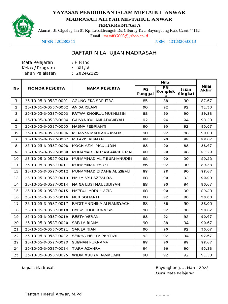 Form Nilai Um - 2025 | PDF