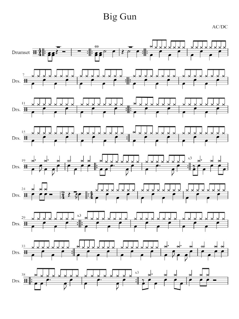 ACDC - Big Gun - Drum Sheet | PDF