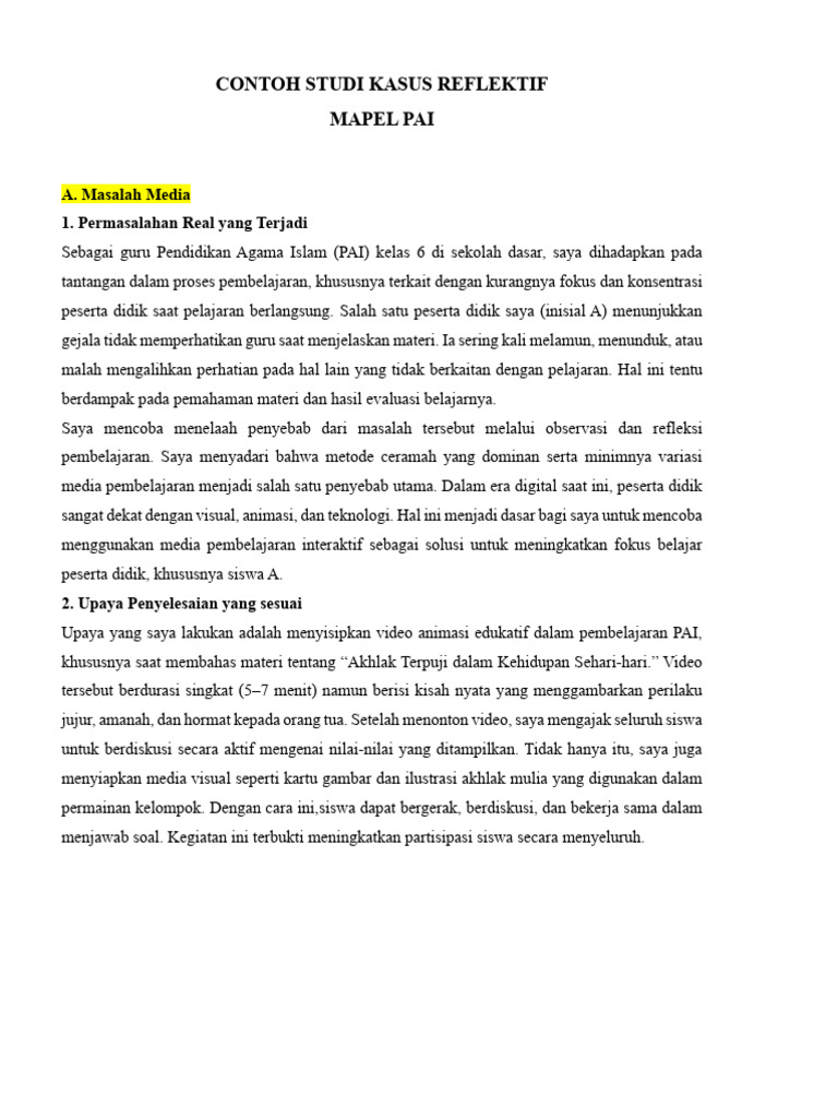 Studi Kasus Reflektif Pai | PDF