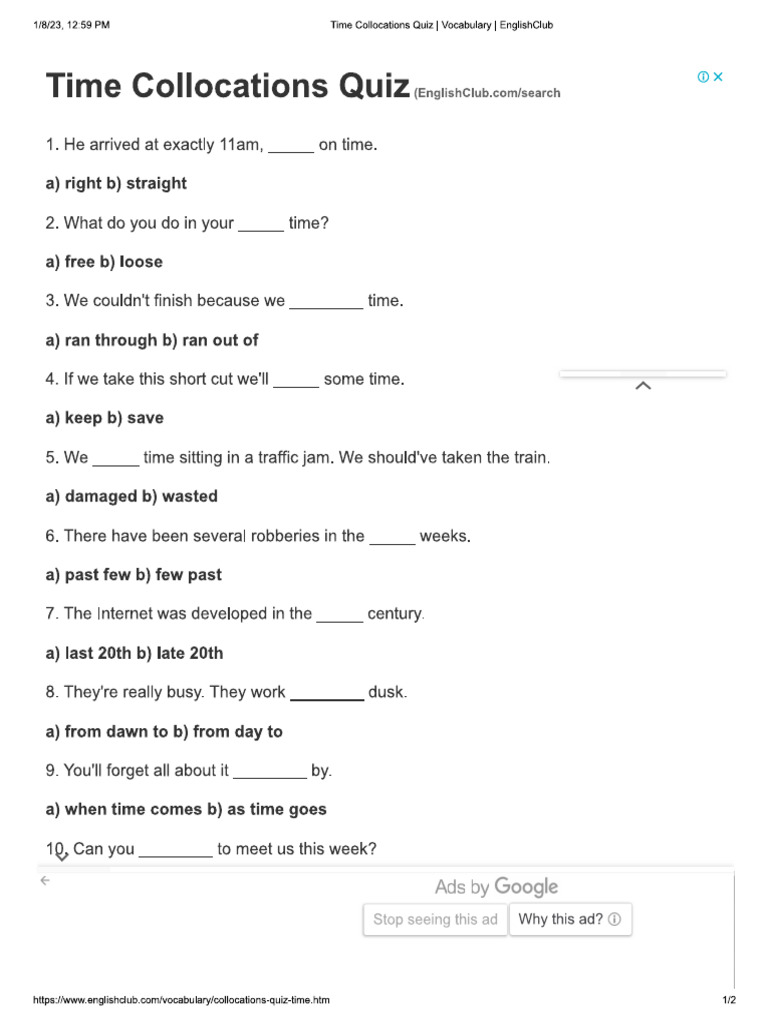 Time Quiz | PDF