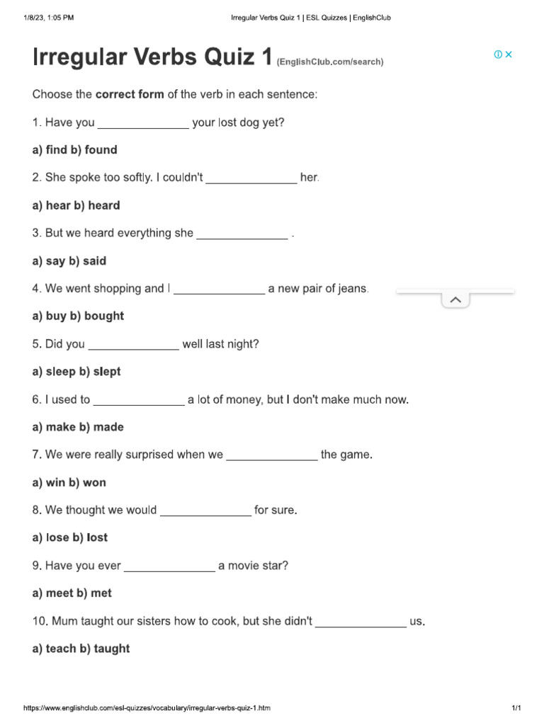 Irregular Verbs. | PDF
