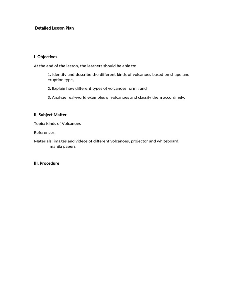 Volcanoes Lesson Plan Overview | PDF | Volcano | Types Of Volcanic ...