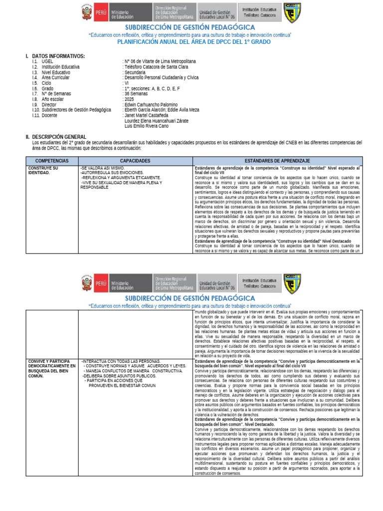 2do DPCC Programación Anual 2025 TC | PDF | Evaluación | Las emociones