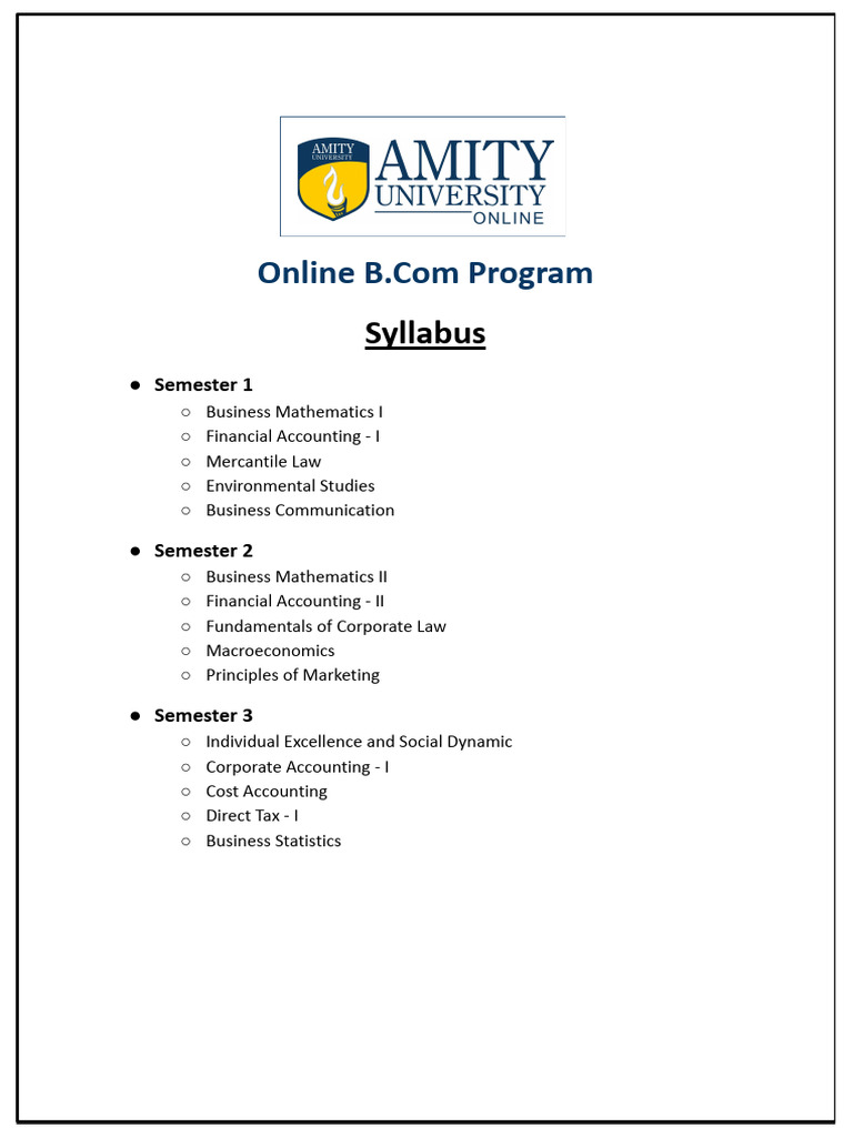 Amity Bcom Syllabus | PDF