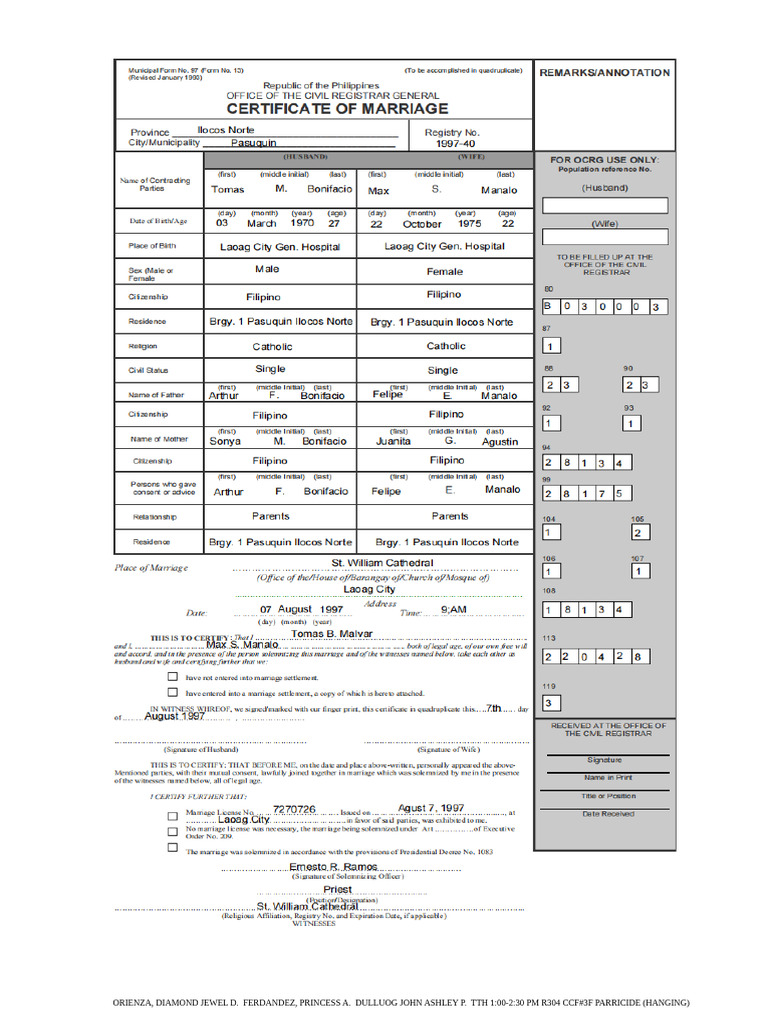 Cert of Marriage 2 | PDF
