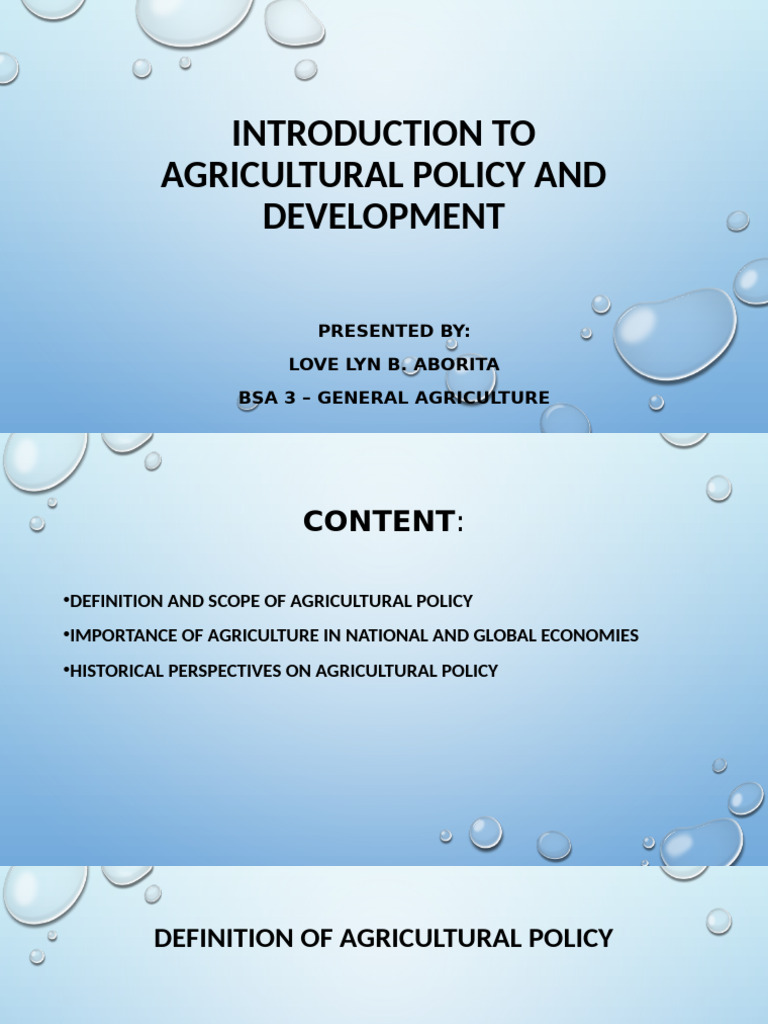 Introduction To Agricultural Policy and Development | PDF | Agriculture ...