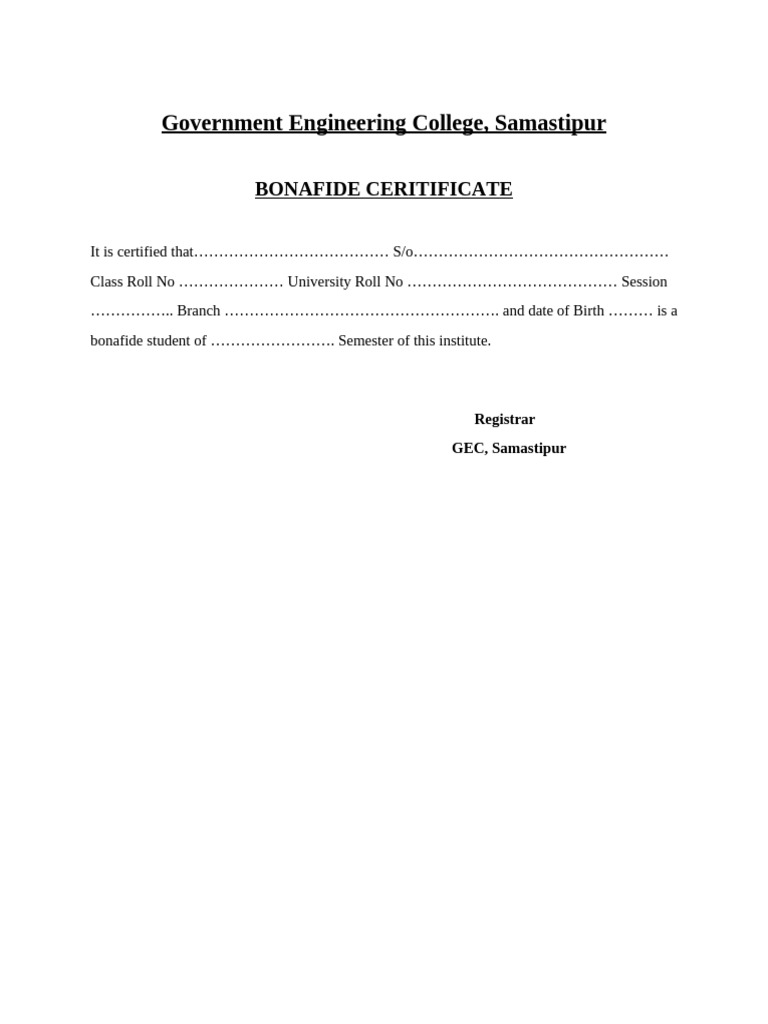 Bonafide Student Certificate Formate | PDF