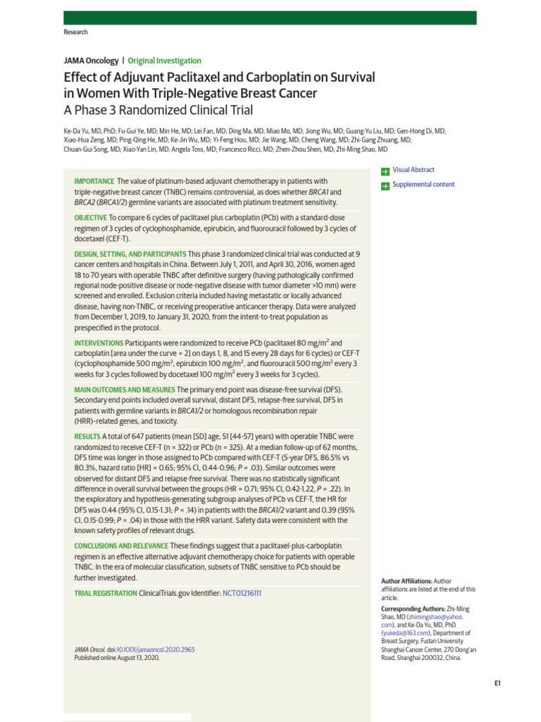 Carbo Taxol Semanal X 6 en Triple Negativo | PDF | Breast Cancer ...