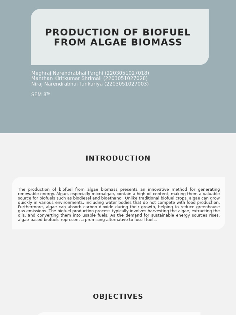 Production of Biofuel From Algae Biomass (1) (1) | PDF | Algae Fuel ...