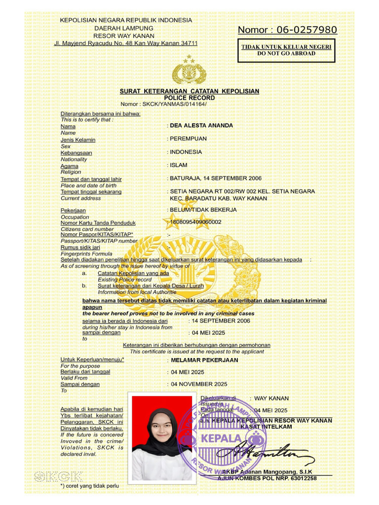 SKCK Dea Alesta Ananda | PDF