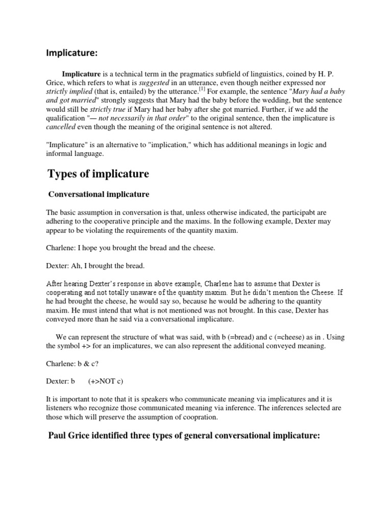 Implicature | Download Free PDF | Cognition | Human Communication