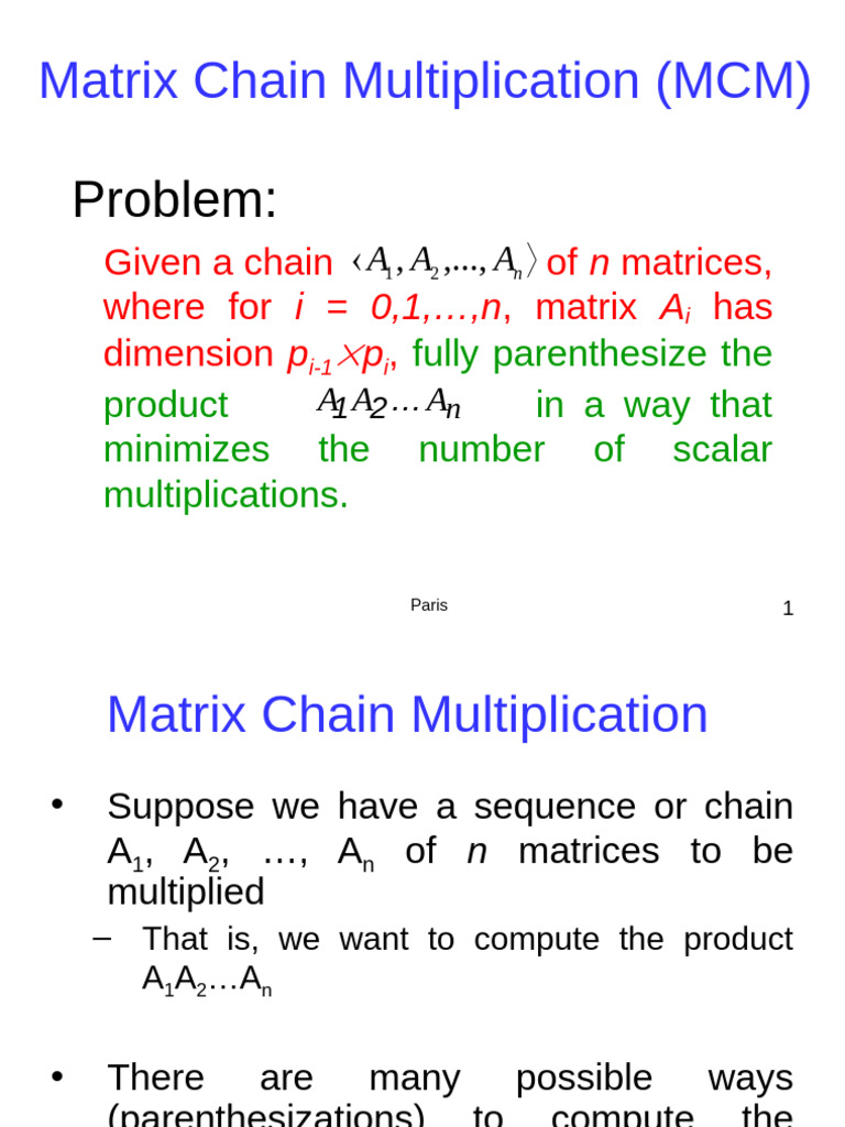 20 Matrix Chain Multiplication (MCM) | PDF | Multiplication | Matrix (Mathematics)