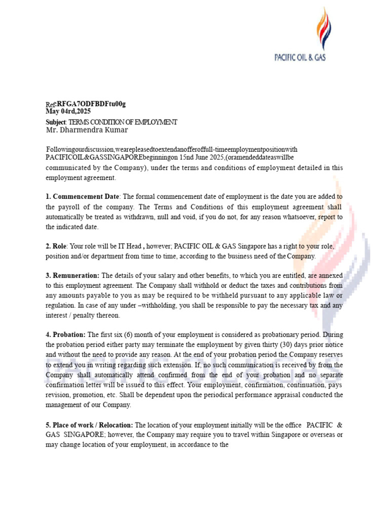 Dharmendra Offerletter | PDF | Employment | Payroll Tax