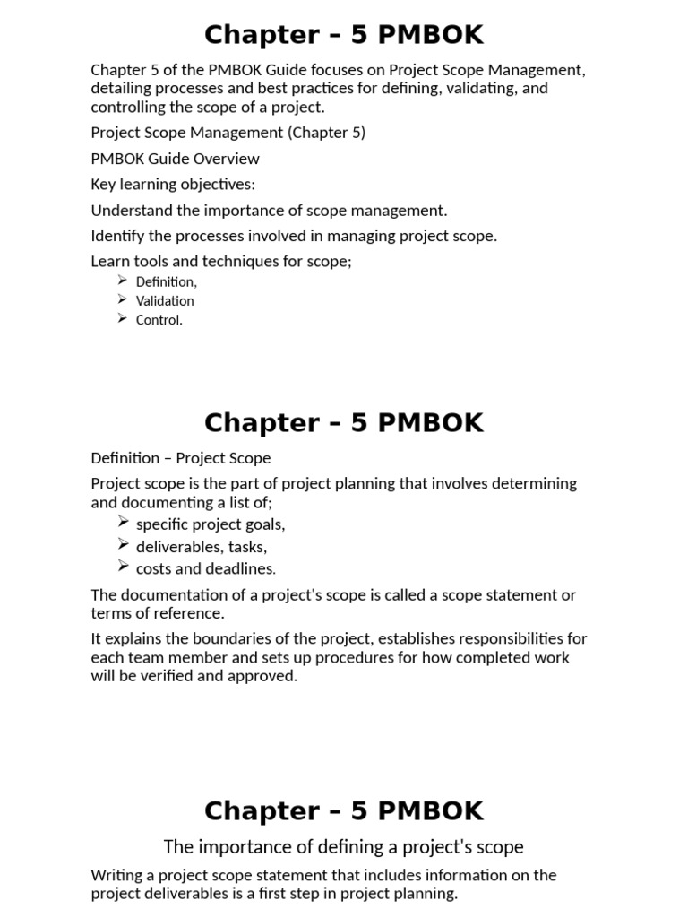 Chapter - 5 PMBOK & Case Study | PDF | Project Management | Scope ...