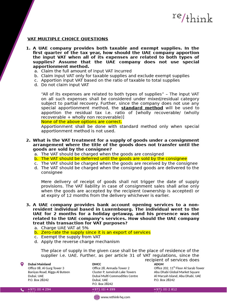 UAE VAT Interview Questions & Answers | PDF | Value Added Tax | United ...