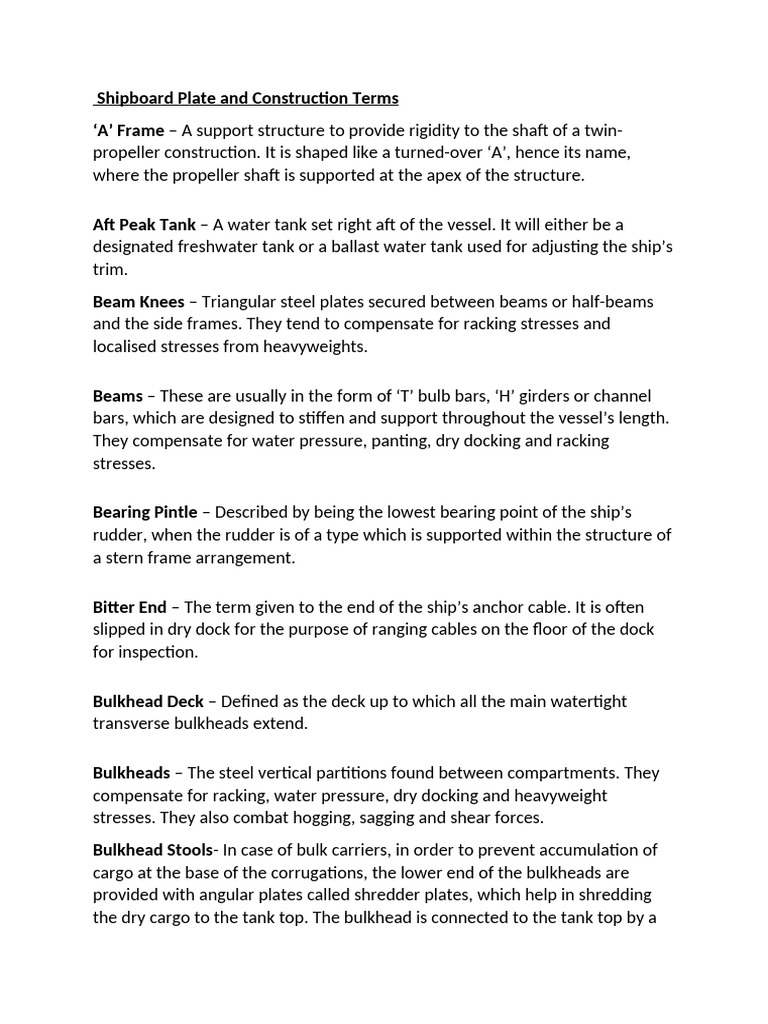 Ship Construction Terms | PDF | Ships | Hull (Watercraft)