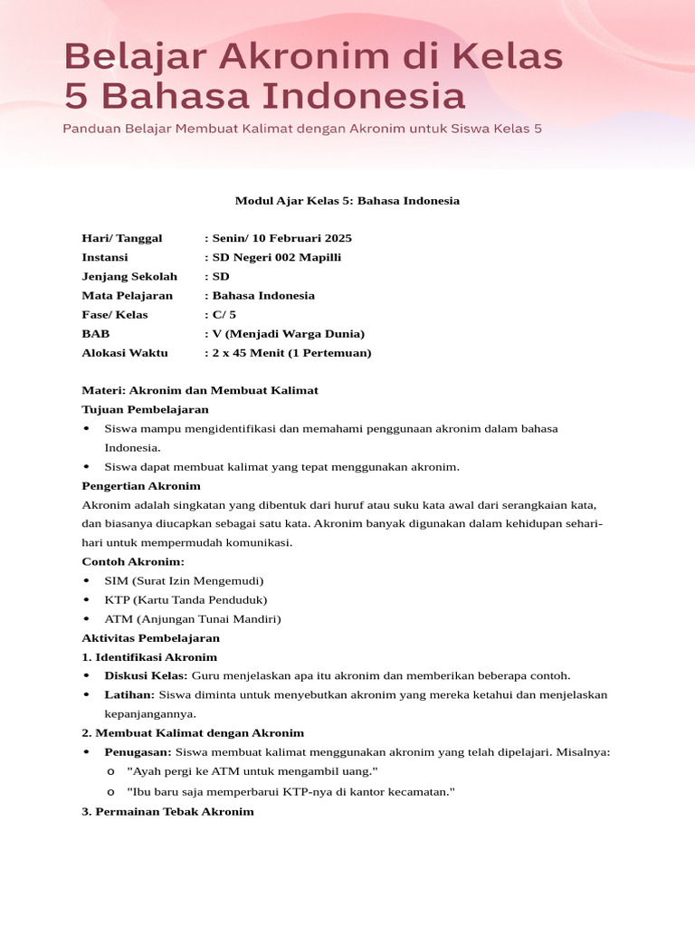 Pembelajaran Akronim Kelas 5 | PDF