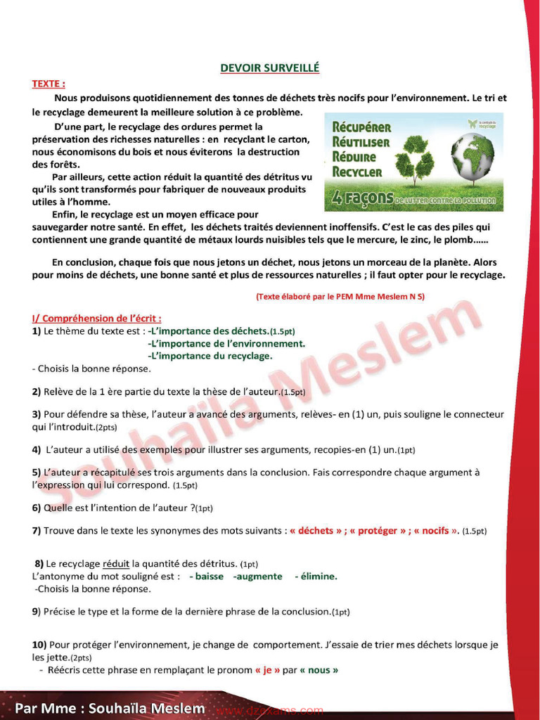 Dzexams 4am Francais 921125 | PDF