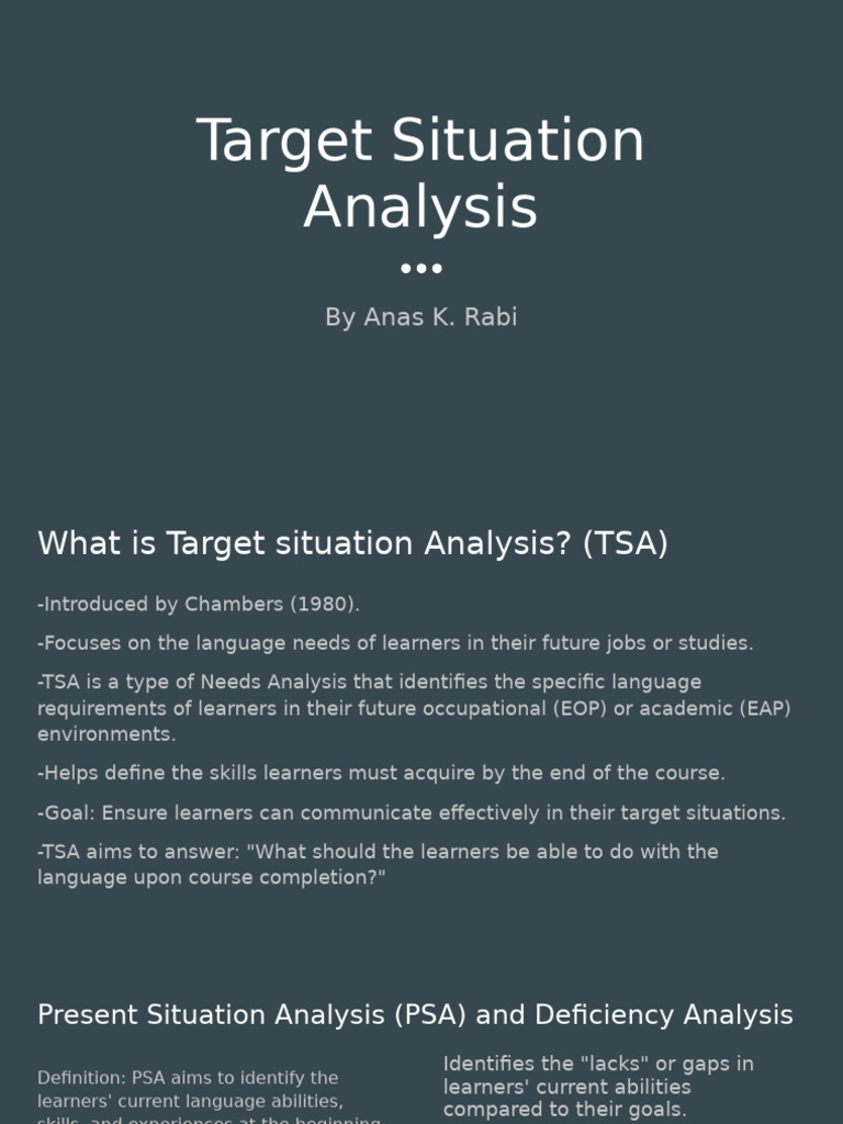 Target Situation Analysis in Language Learning | PDF | Curriculum ...