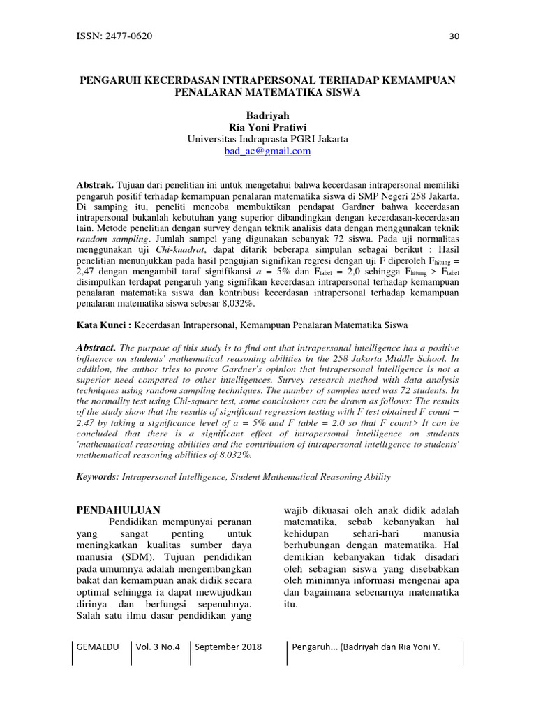 Pengaruh_Kecerdasan_Intrapersonal_Terhad | PDF