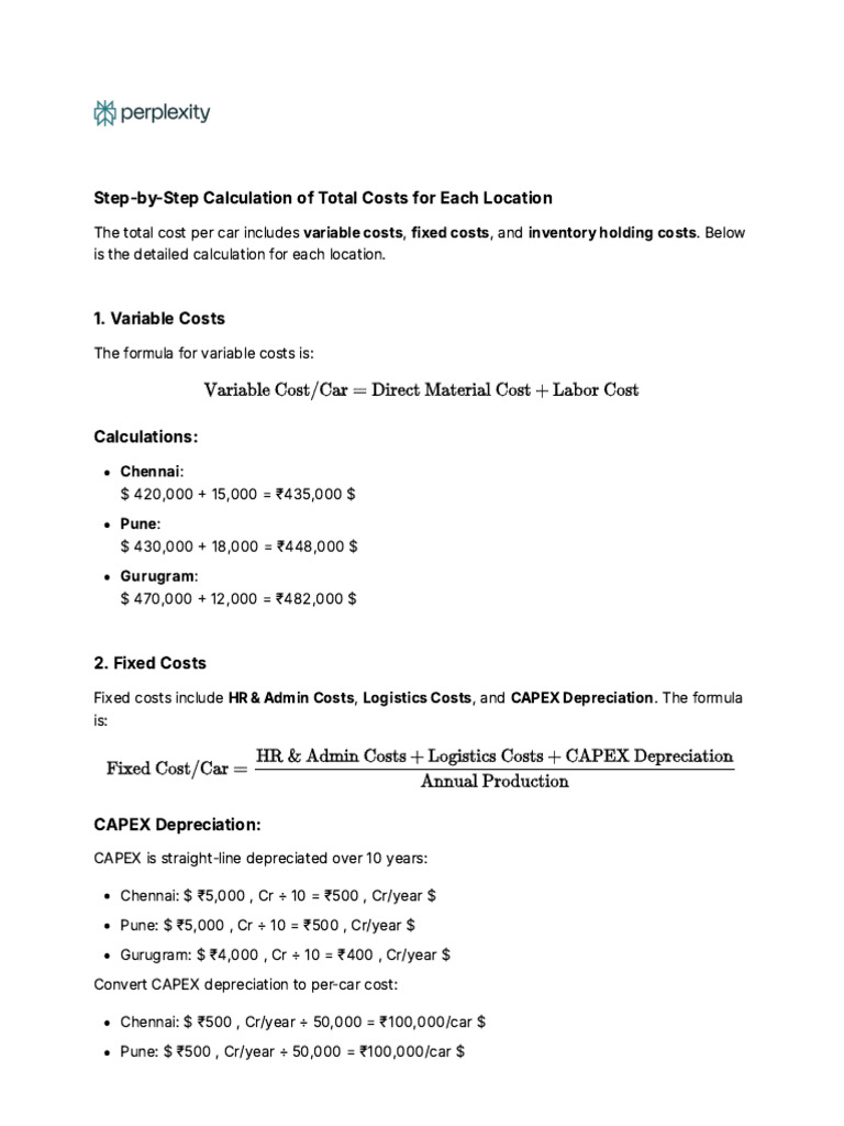 Step-by-Step Calculation of Total Costs For Each | PDF | Depreciation ...