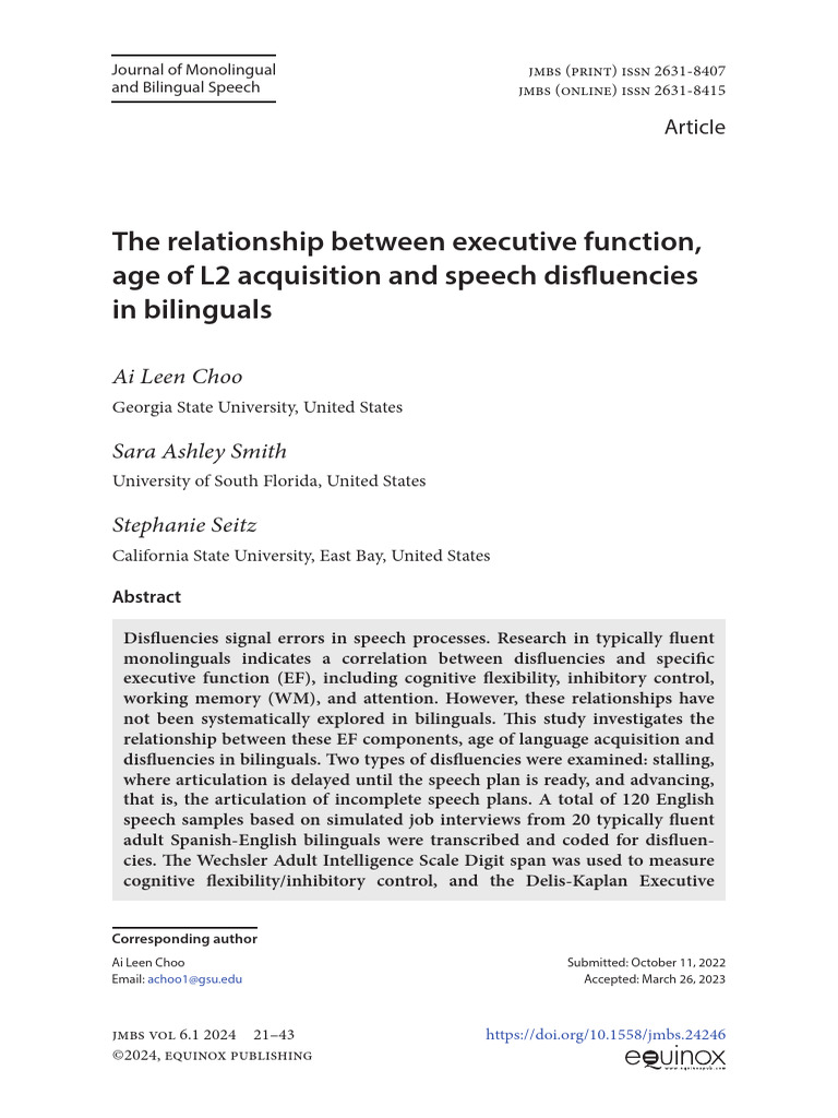 Choo, 2022-Disfouency The Relationship Between Executive Function, Age of L2 Acquisition and ...