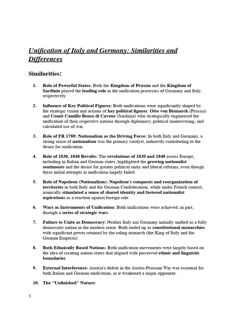 Unification of Italy and Germany - Similarities and Differences | PDF ...