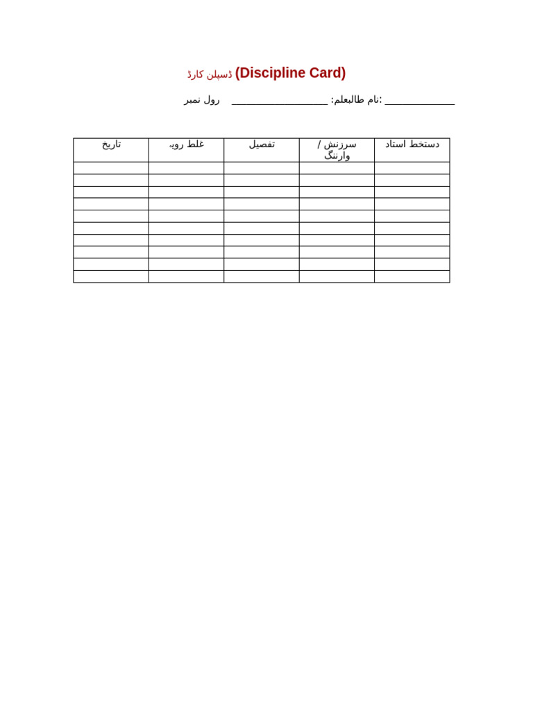 Discipline Card Tauseef Bari | PDF