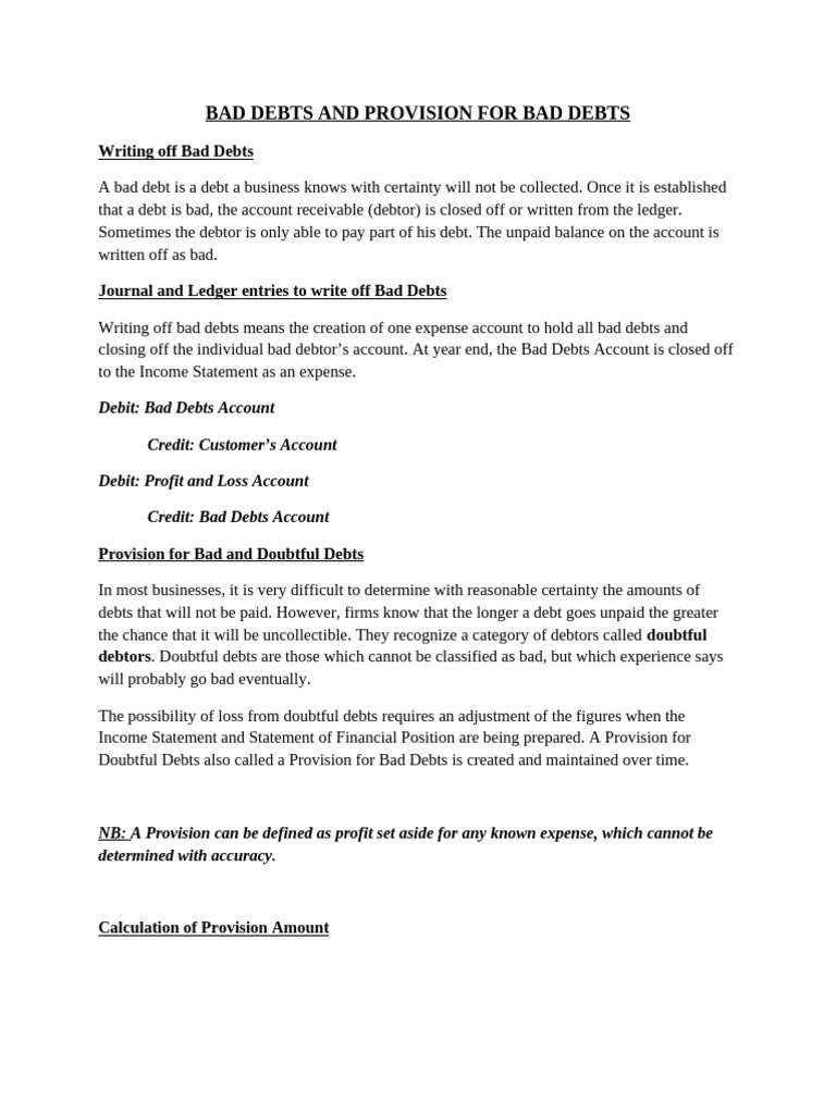 Bad Debts and Provision For Bad Debts | PDF | Bad Debt | Debits And Credits