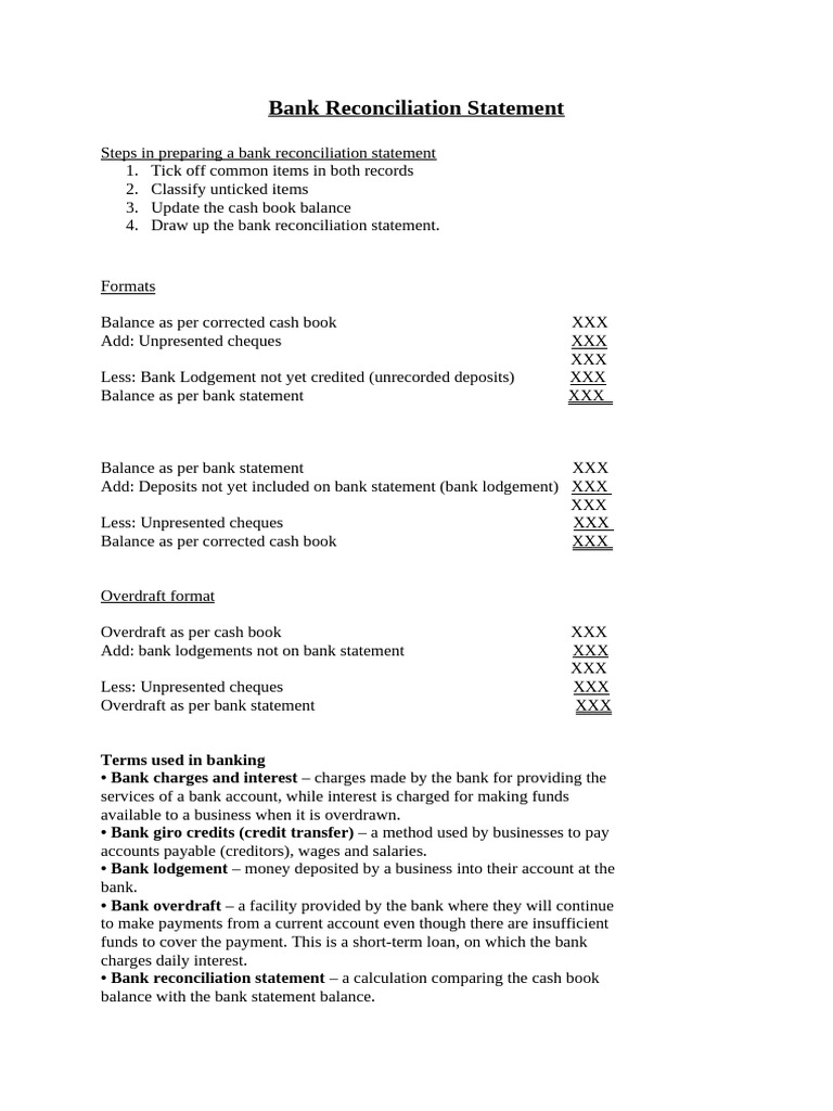 Bank Reconciliation Steps Explained | PDF | Cheque | Banks